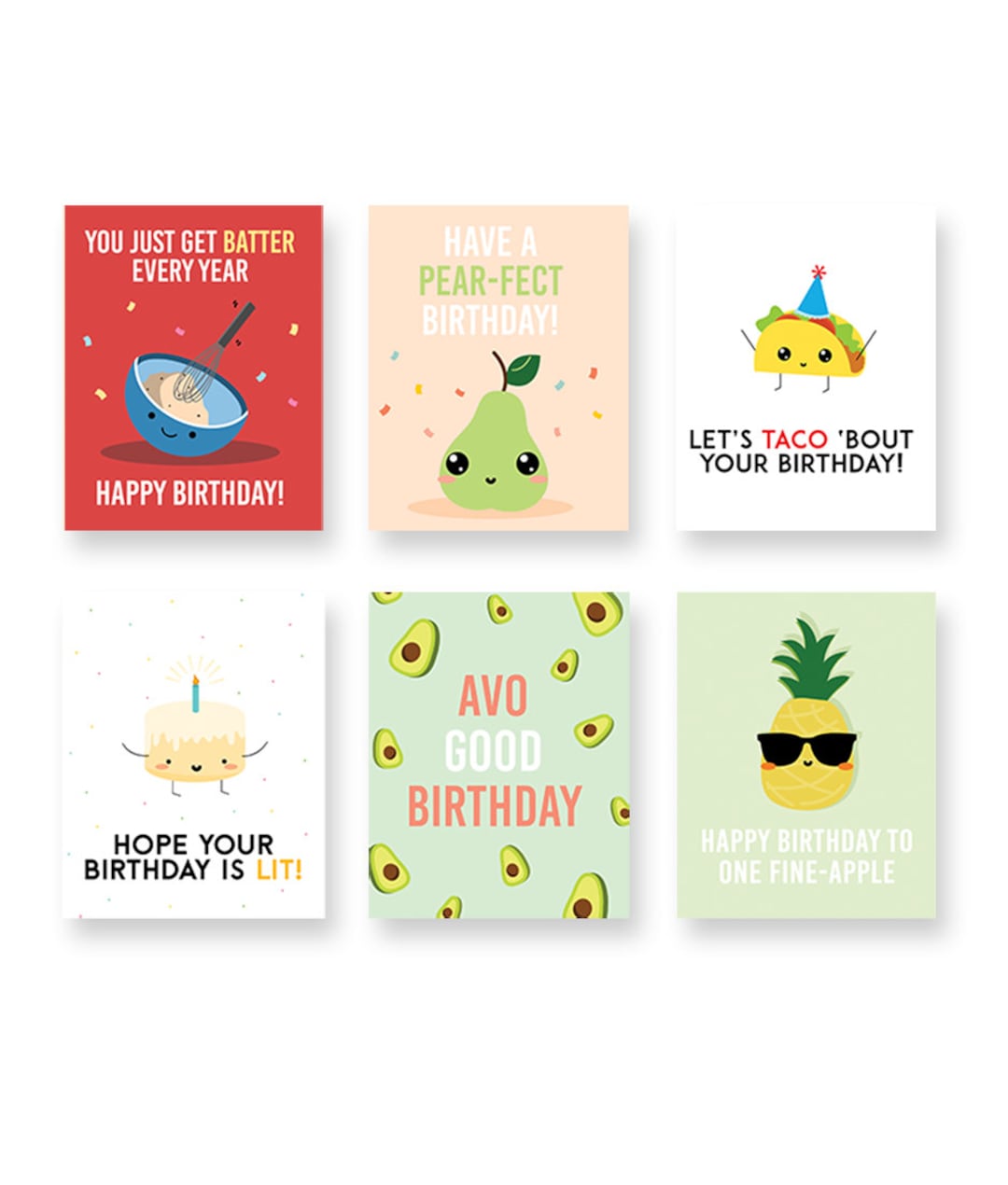 Food Birthday Card 6 Pack | Stationery Gift Set, Package Deal, Cute ...