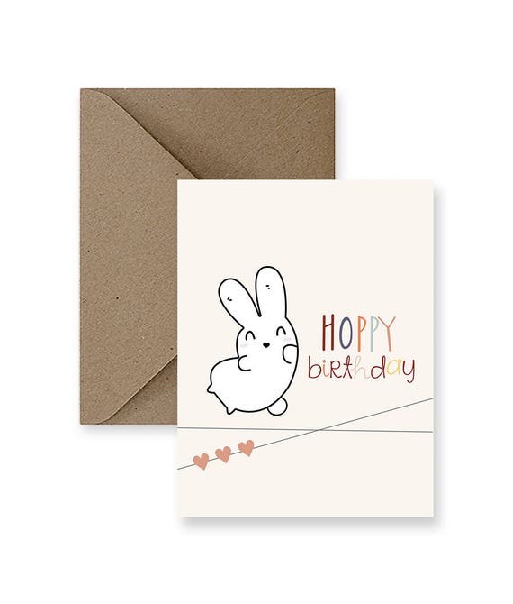 Bunny Birthday Card Hoppy Birthday Handmade Card Perfect - Etsy