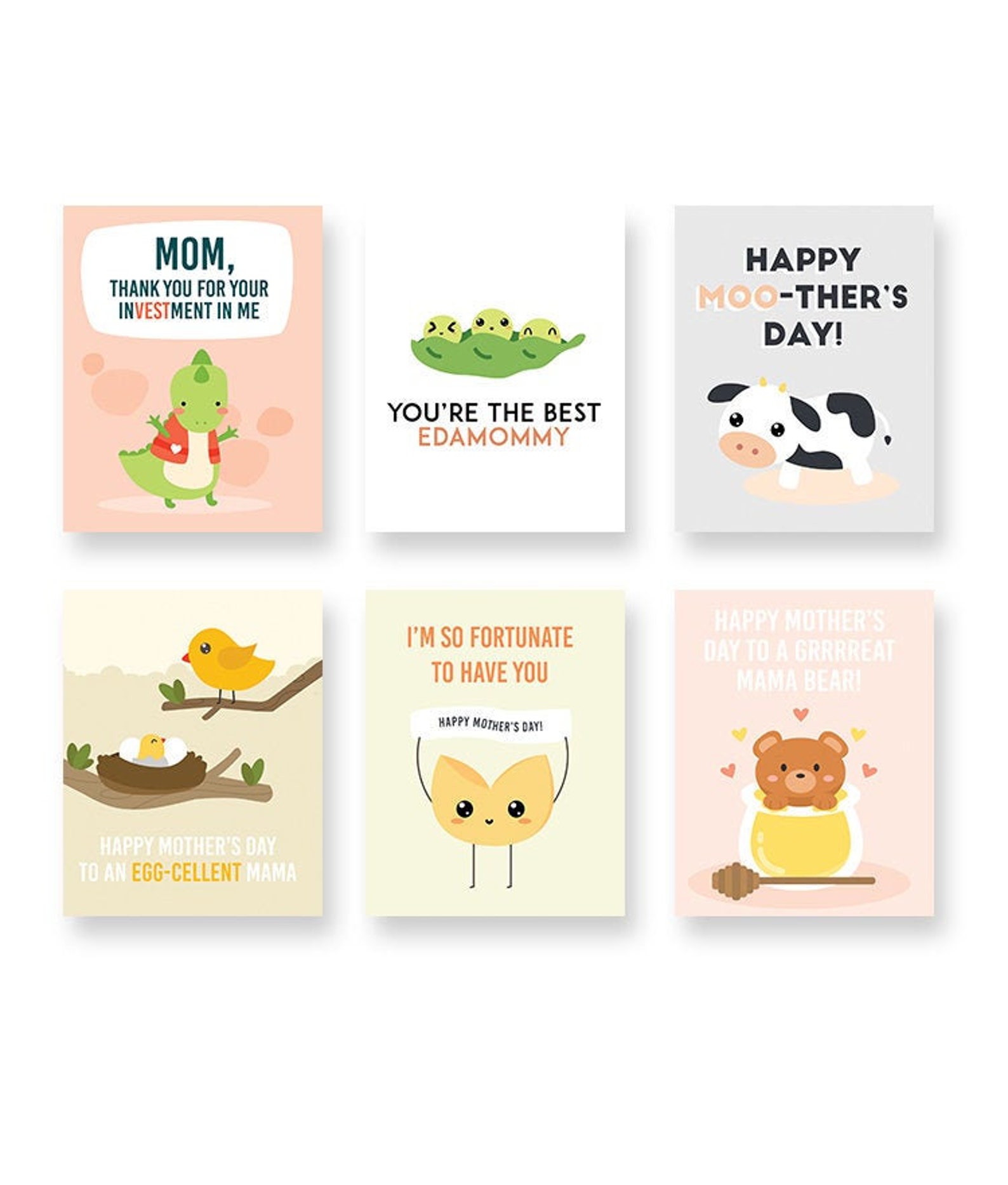 6 Pack Assorted Mother's Day Cute Card for Mother's | Etsy