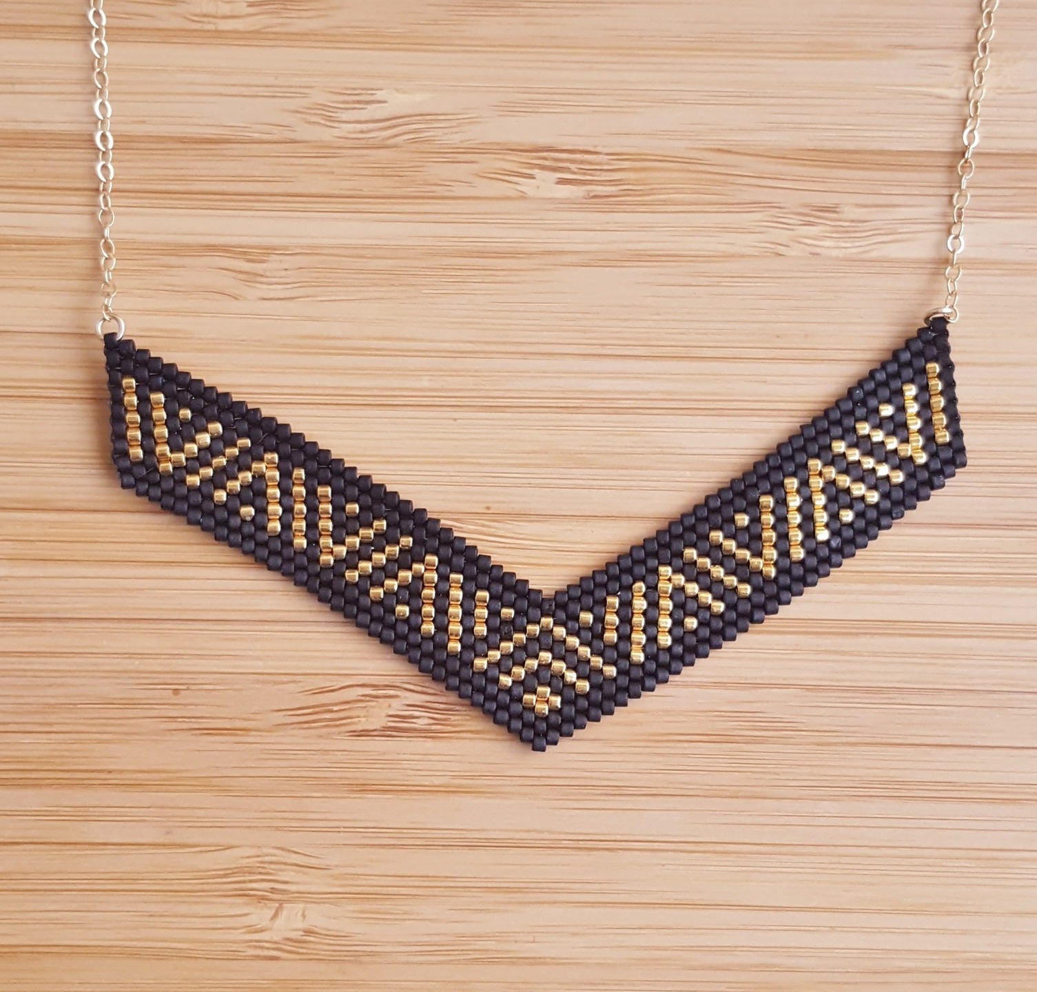 Collier Incas Noir Plaqué Or et Perles Miyuki Cousues Main - Etsy France