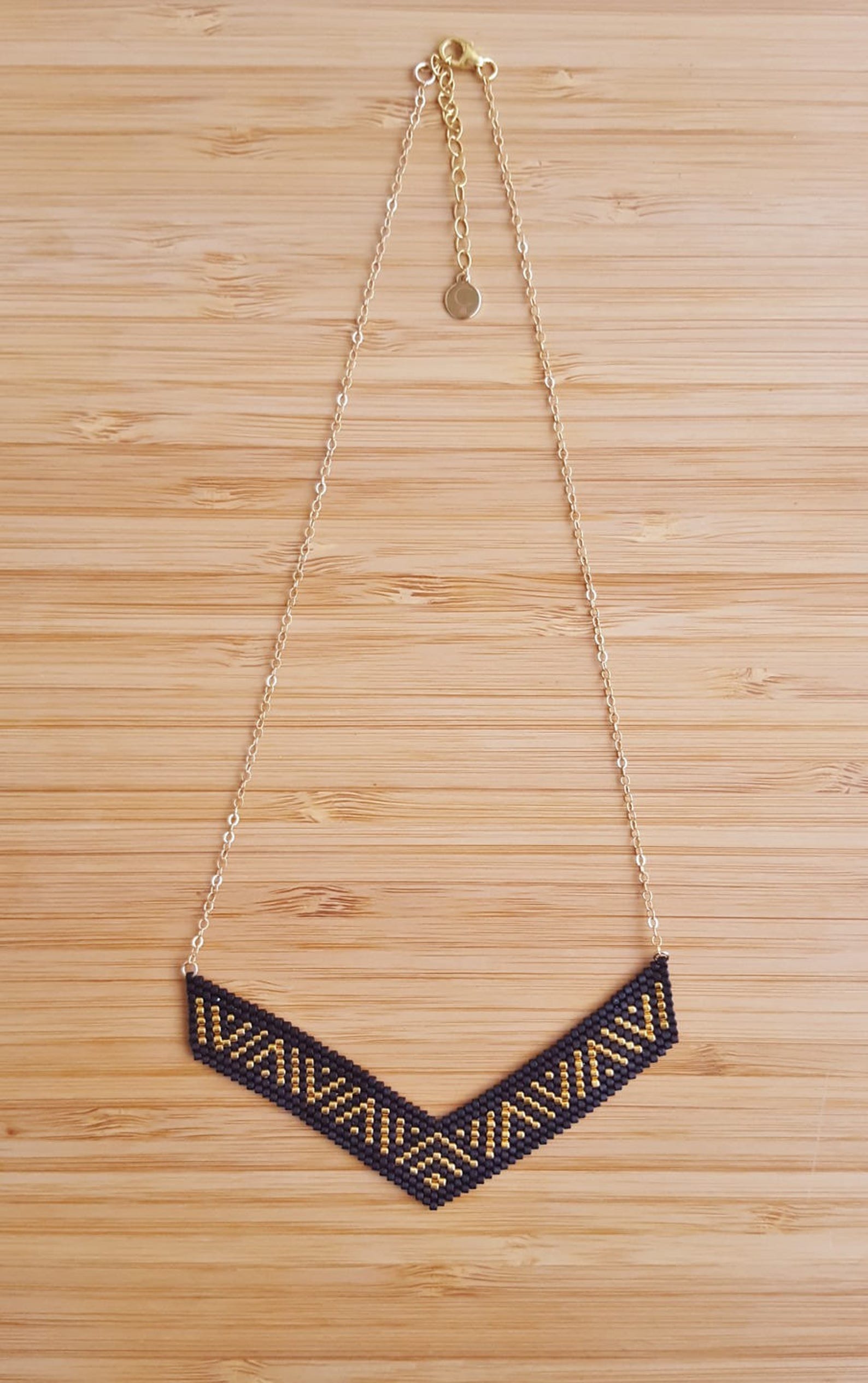 Collier Incas Noir Plaqué Or et Perles Miyuki Cousues Main - Etsy France