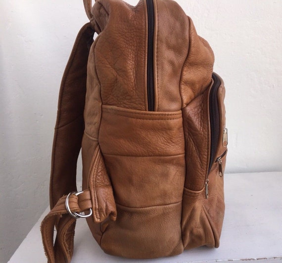 VINTAGE Tan Leather Backpack 90's - Gem