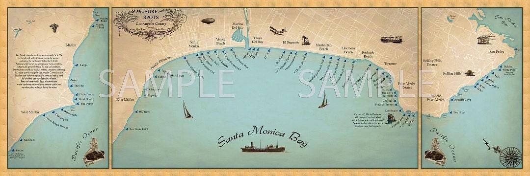 Surf Spots of LA County Map - Etsy