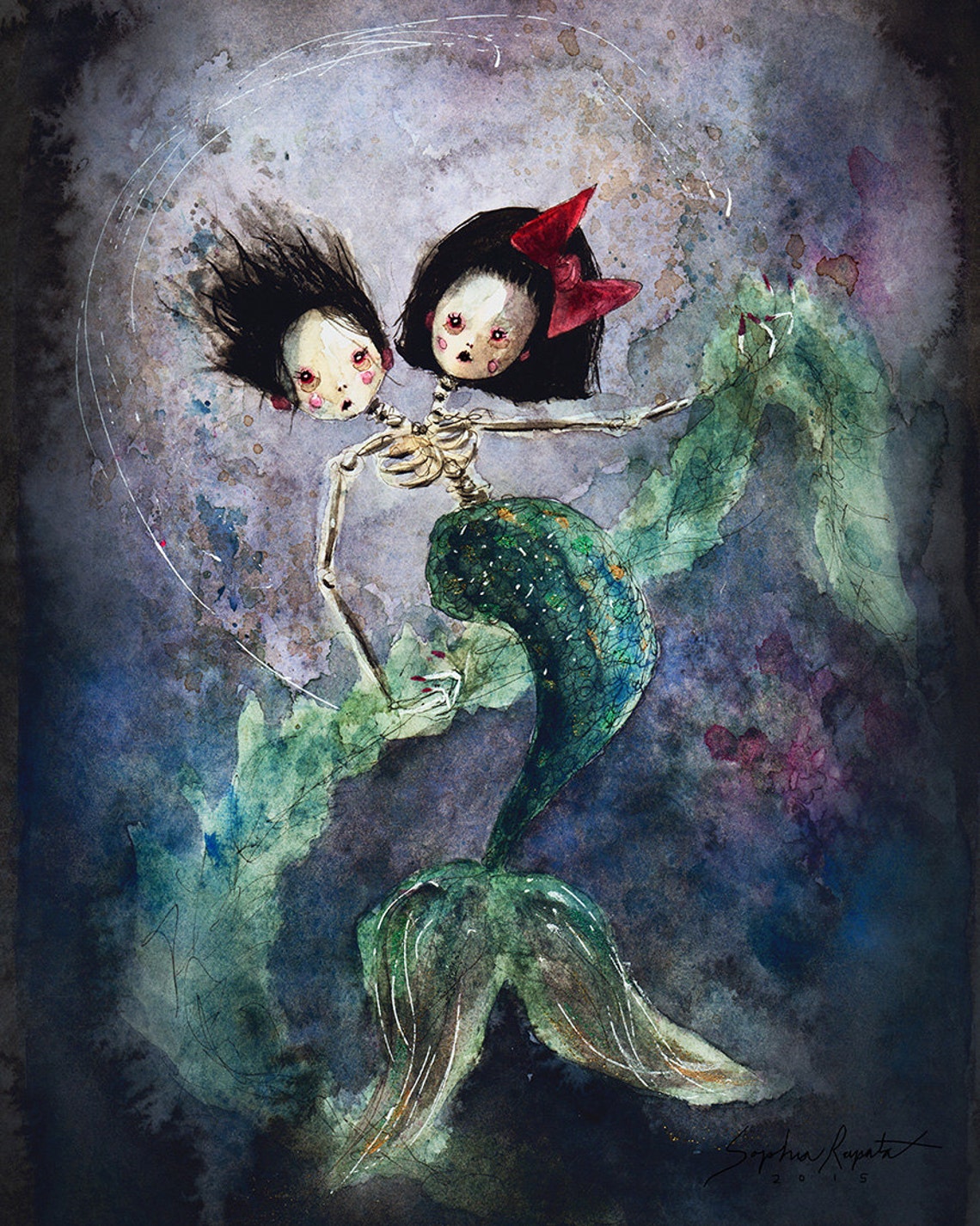 Skeletal Mermaid Twins (print of My Original Painting) - Etsy