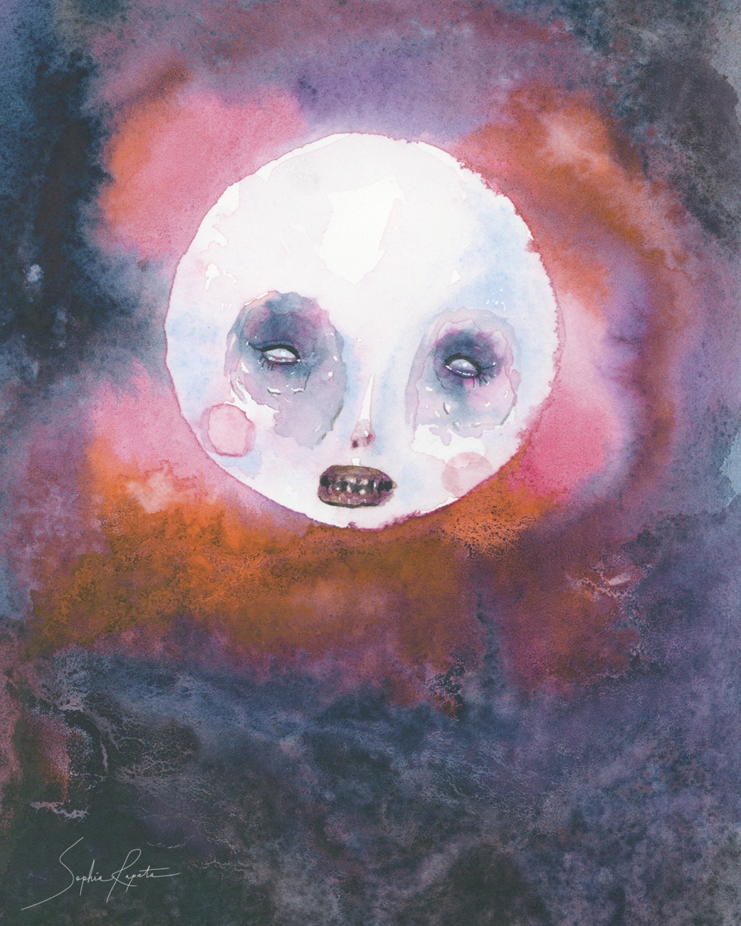 Galaxy Moon With A Grin (8"x10"print of an Original Painting by Sophia ...