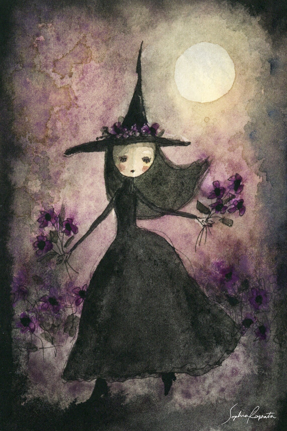 4"x6" Flower Witch (print of an Original Painting by Sophia Rapata) - Etsy