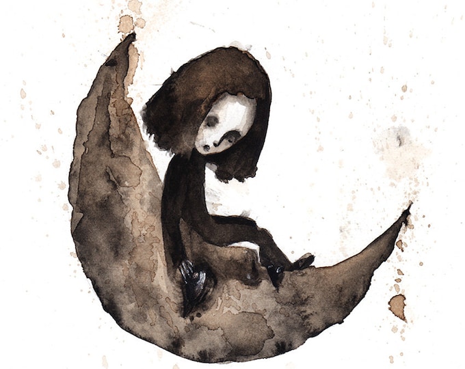 Wake up Sleepy Moon print of My Original Painting | Etsy