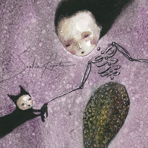 Skeletal Mermaid & Her Cat (print of an Original Painting by Sophia ...