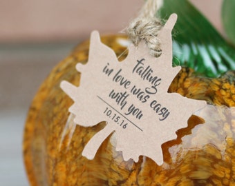 Fall in Love Leaf Shaped Favor Tag for Fall Rustic Vintage | Etsy