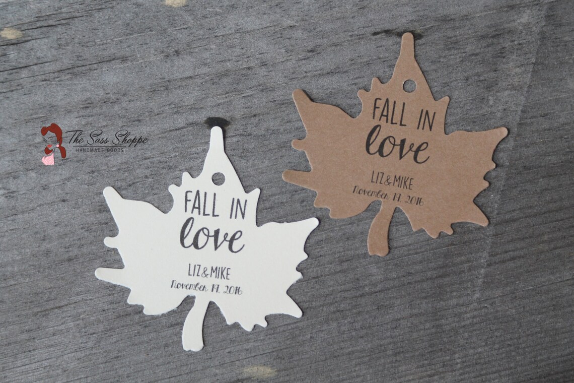 Fall in Love Leaf Shaped Favor Tag for Fall Rustic Vintage | Etsy