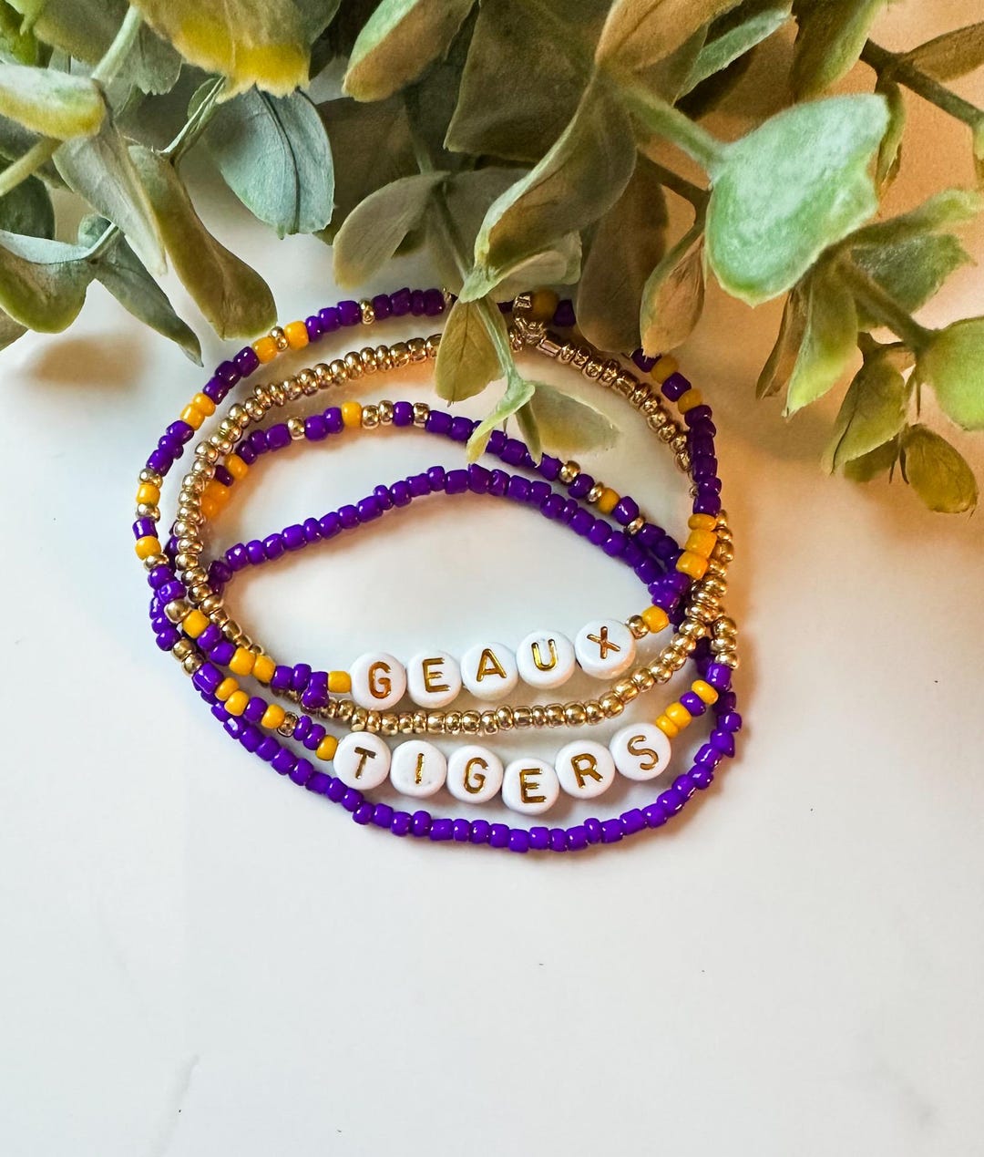 LSU Beaded Bracelet Stack LSU Gameday Bracelet Football Purple and Gold ...