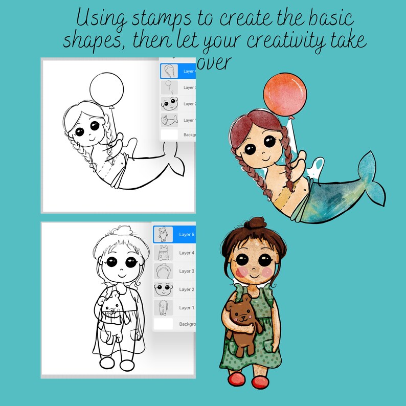 Easy Cute Kids Stamp Set, Procreate Body Stamps, Procreate Heads ...