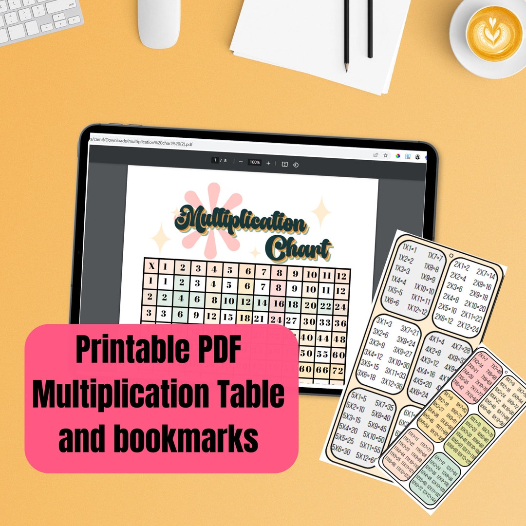 Multiplication Chart Multiplication Bookmark Printable PDF - Etsy
