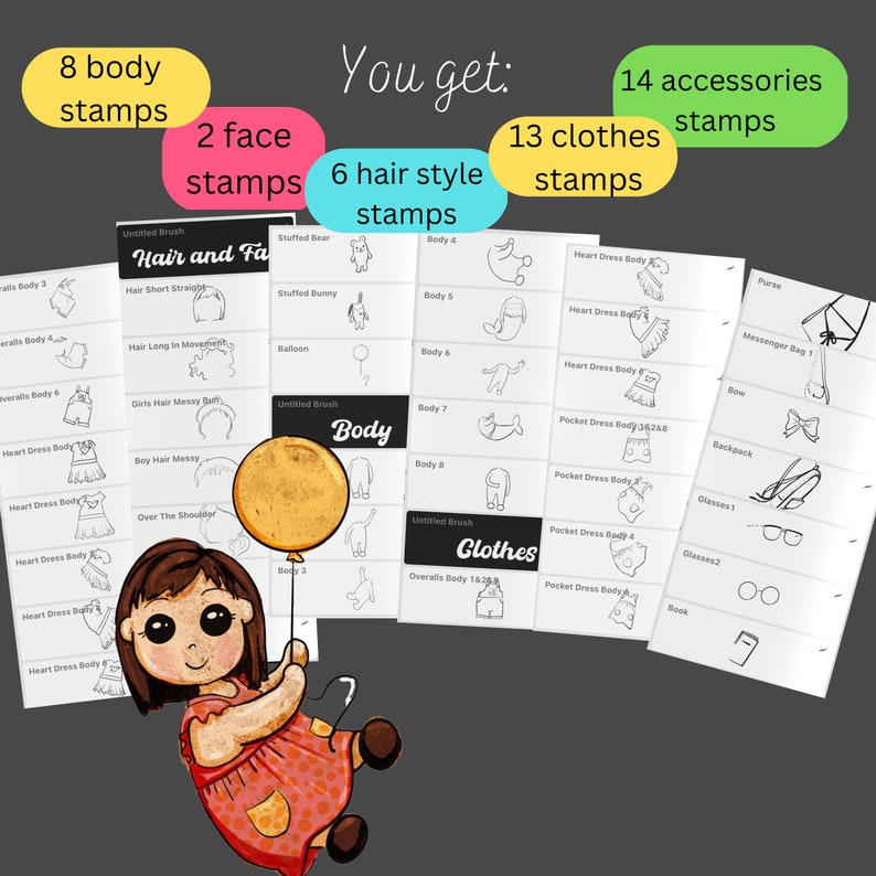 Easy Cute Kids Stamp Set, Procreate Body Stamps, Procreate Heads ...