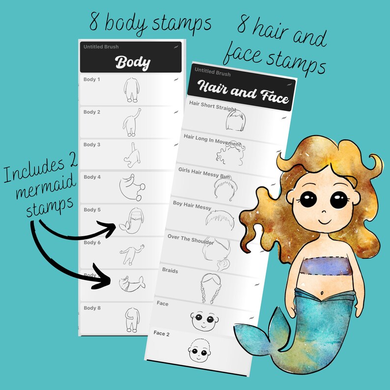 Easy Cute Kids Stamp Set, Procreate Body Stamps, Procreate Heads ...