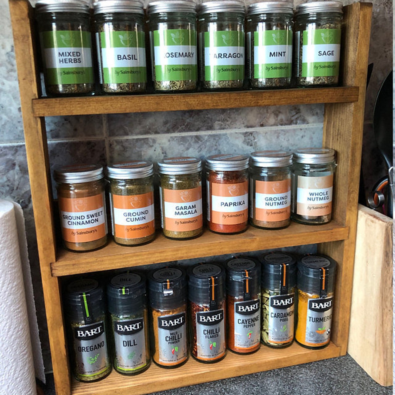 Handmade Rustic Spice Rack 2/3/4/5 Shelves Wooden Kitchen - Etsy