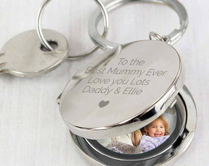 Personalized Silver Photo Locket Style Keyring, Custom Engraved, Any ...
