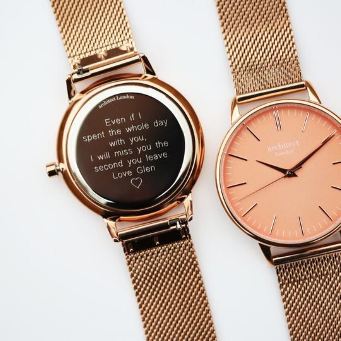 Personalized Minimalist Ladies' Watch, Coral Face, Rose Gold Mesh ...