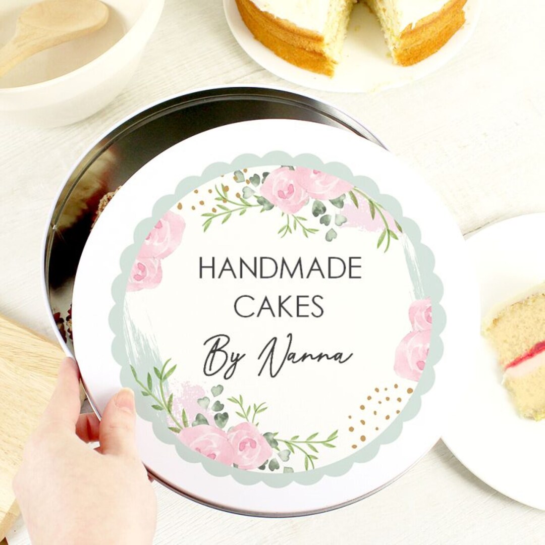Personalised Cake Tin, Custom Wording, Decorative Rose Floral Design ...