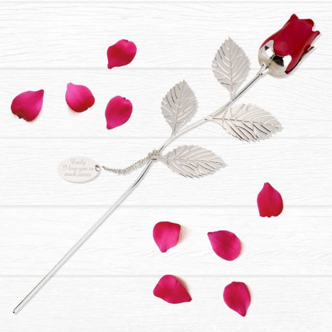 Personalized Engraved Silver Plated Rose, Pink or Red, Gift Boxed ...