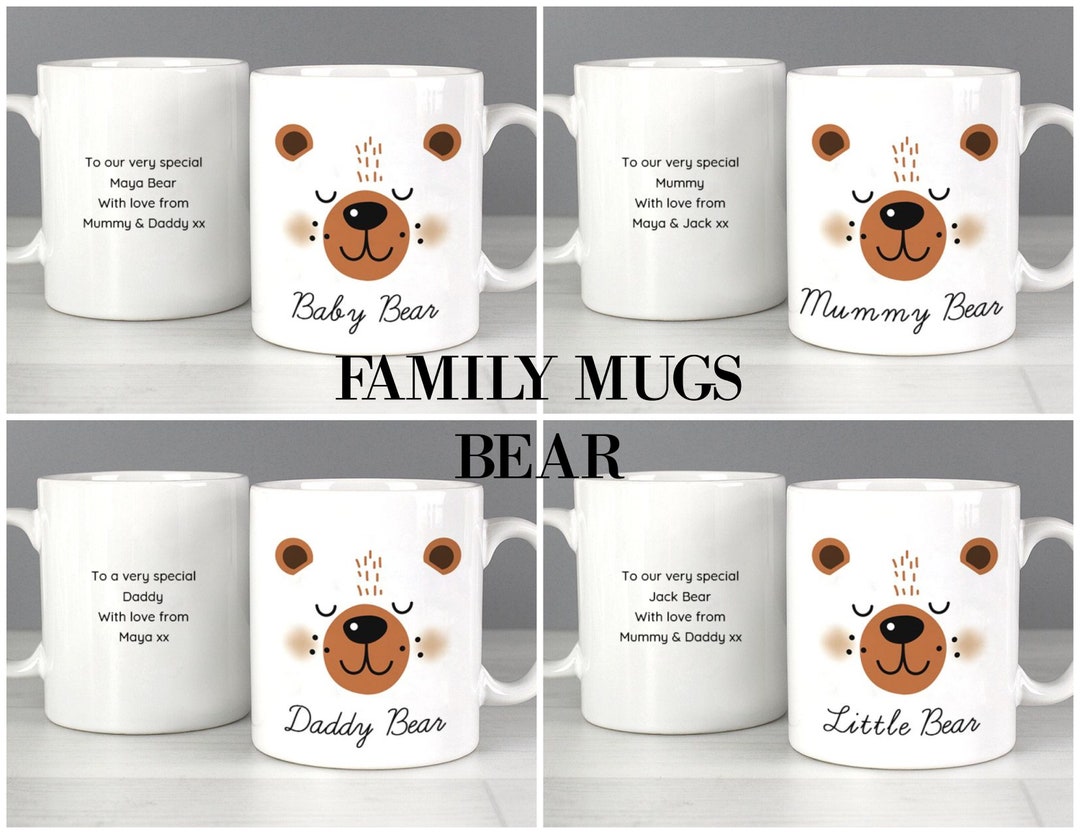 Personalized Bear Mugs - Daddy, Mummy, Baby, Little Bear, Family Set or ...