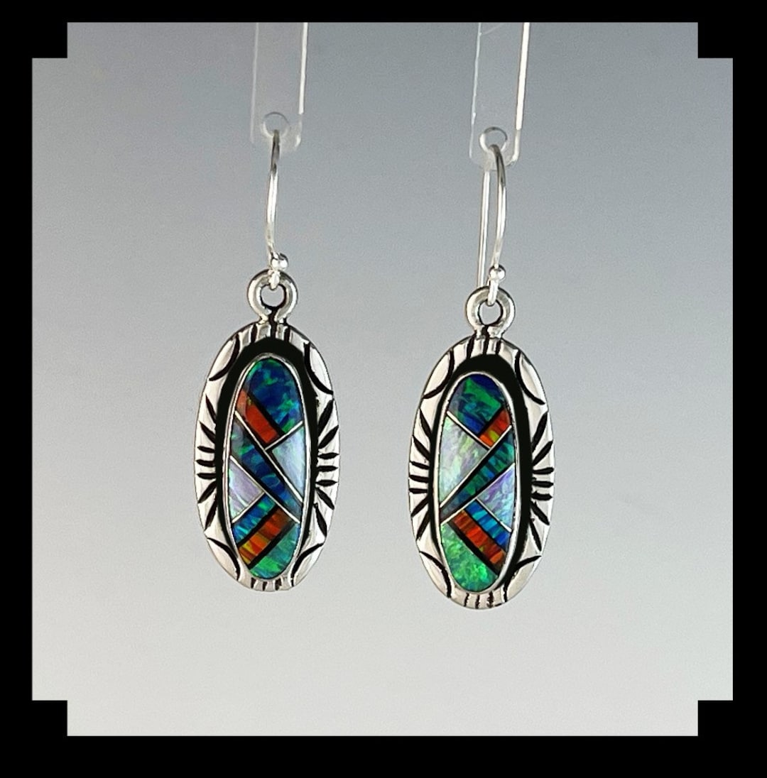 Sterling and Inlay Opalite Earrings - Etsy