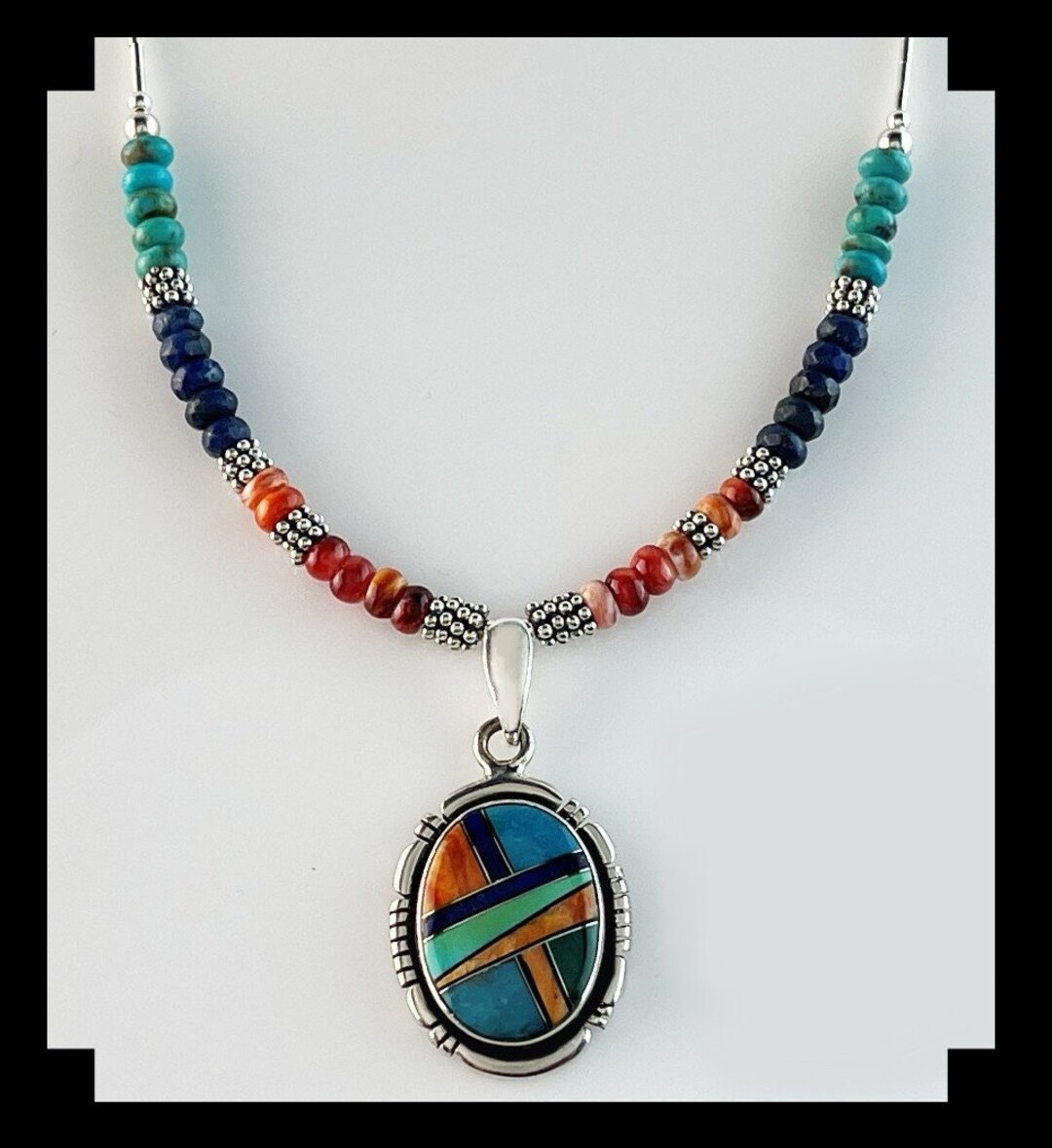 White Fox Creation: Multi Stone Inlay Pendant on Sterling and Gemstone ...