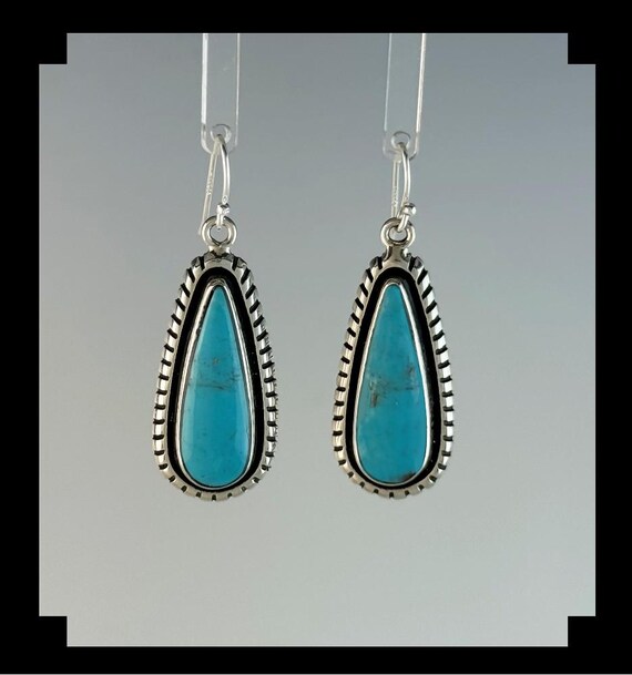 Handcrafted Sterling and Kingman Turquoise Earrings Etsy