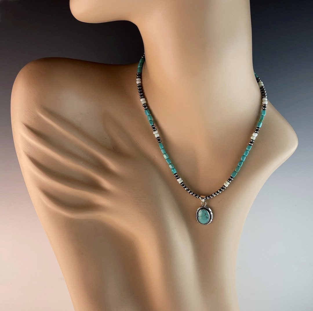 White Fox Creation: Navajo Turquoise Pendant on Turquoise Nugget Chain ...