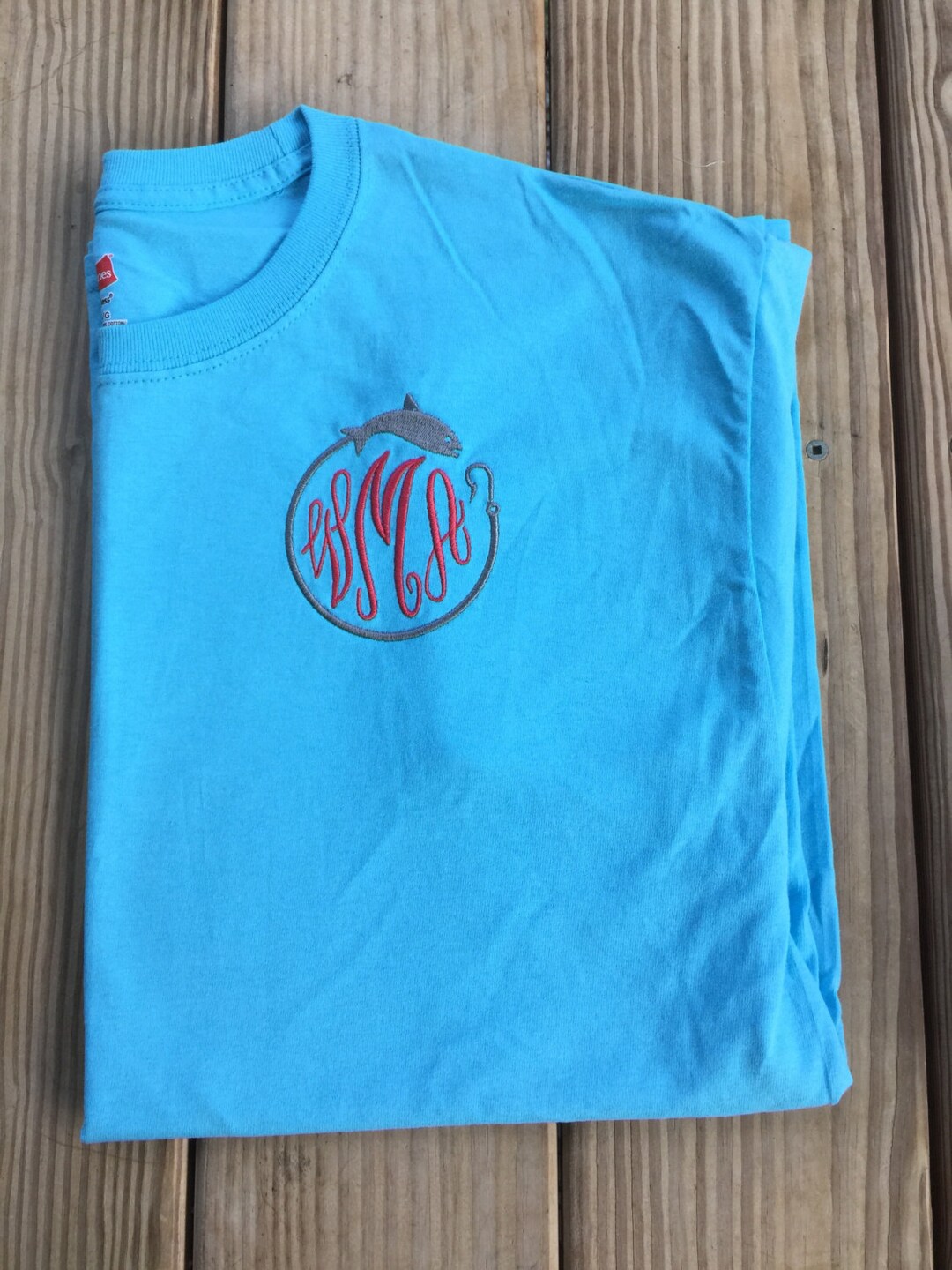 Coastal Fish Hook Monogrammed Short Sleeve Tshirt - Etsy