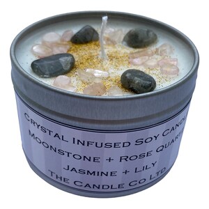 Moonstone Crystal & Rose Quartz Crystal Infused Scented Candle ...