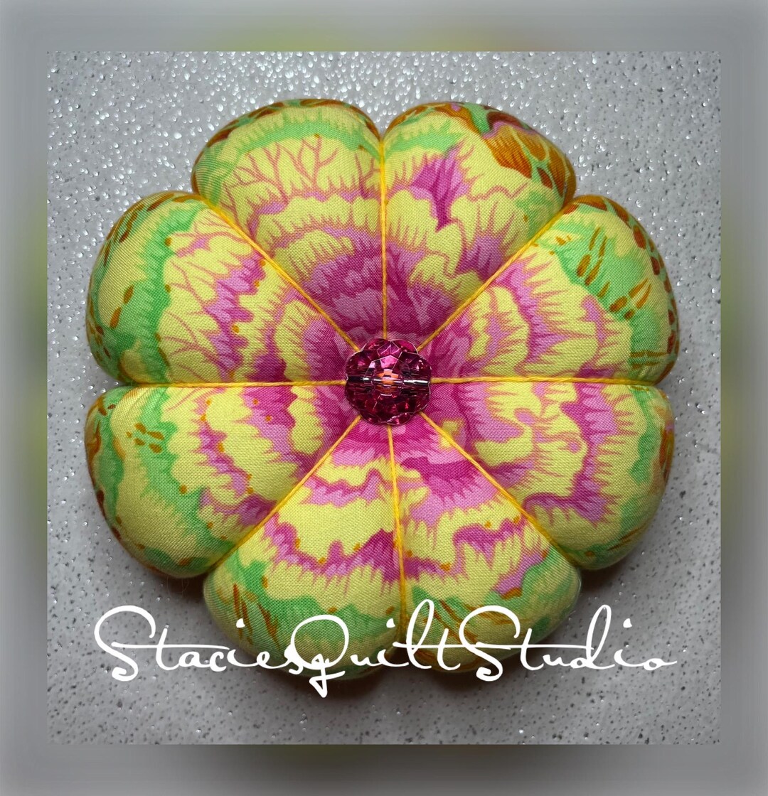 Jumbo Pin Cushion - Pink, Yellow and Green Cabbage Rose - Roses - XL ...