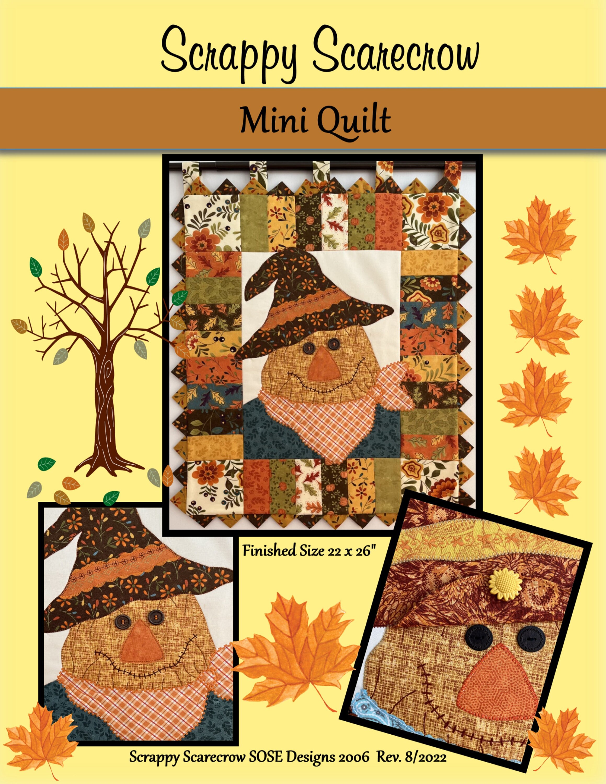 Scarecrow Mini Quilt Pattern: Scrappy Applique Wall Hanging (PDF ...