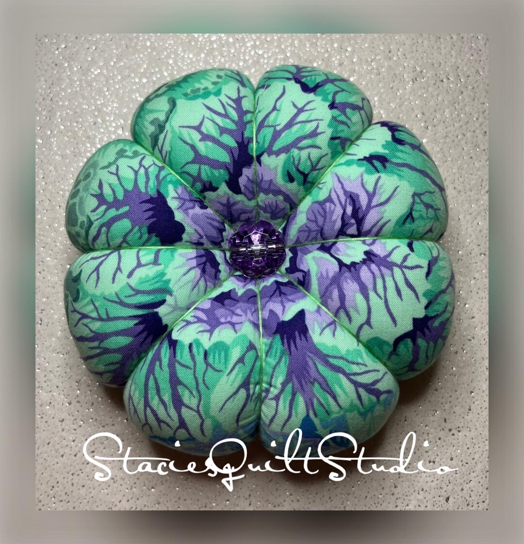 Jumbo Pin Cushion - Kaffe Teal Purple Cabbage Rose - Roses - XL ...