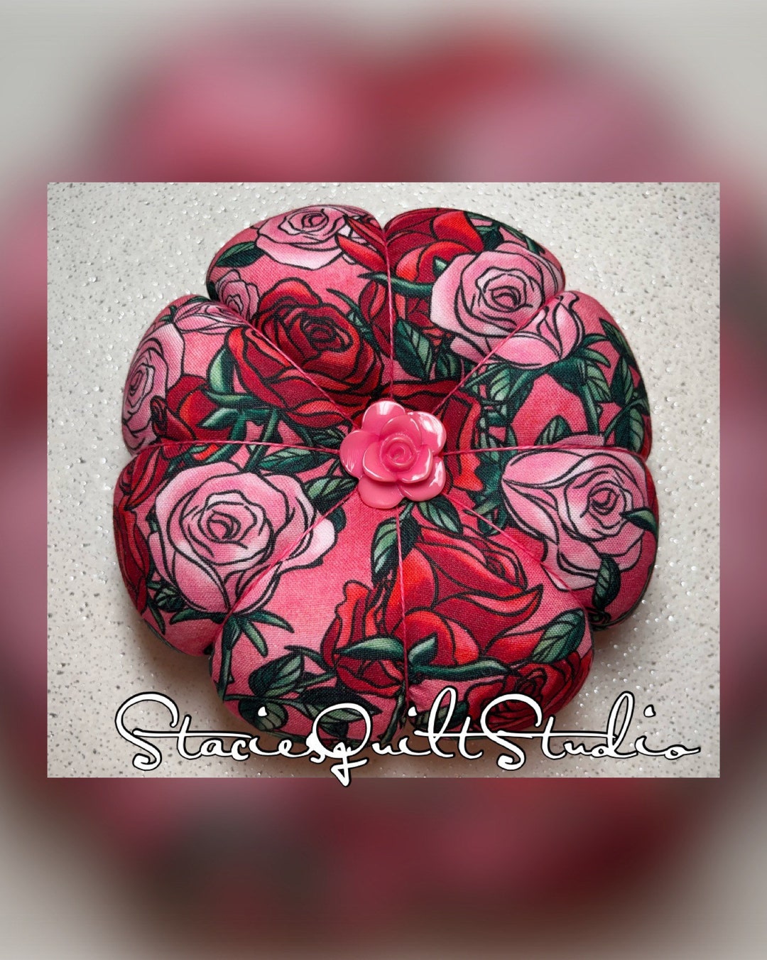 Pincushion - Jumbo Pincushion - Pretty Red and Pink Roses - Pincushion ...