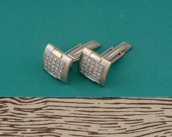 Men's Square Diamond Cuff Links in 18 Karat White Gold - Gem