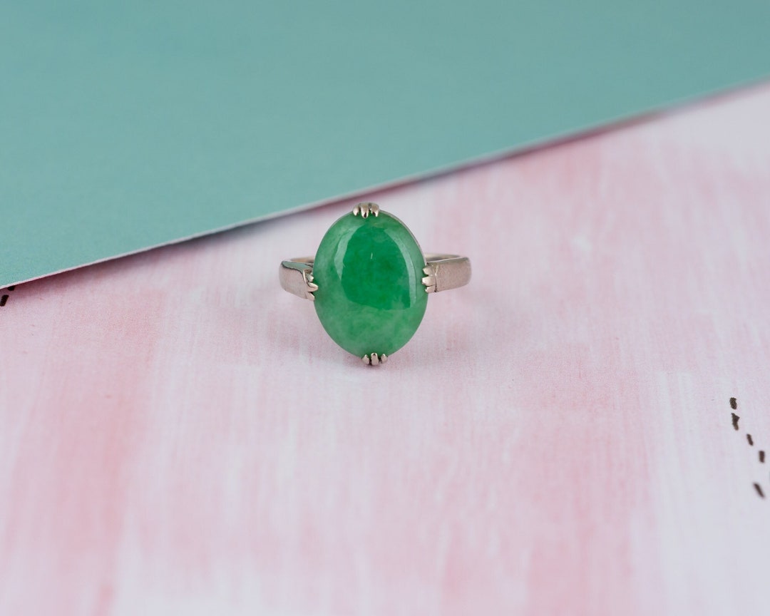 Lovely Simple Jade Ring in 10k White Gold - Etsy
