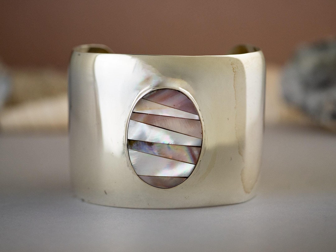 Wide Cuff Bracelet in Sterling Silver - Meramec River Mussel Shell ...