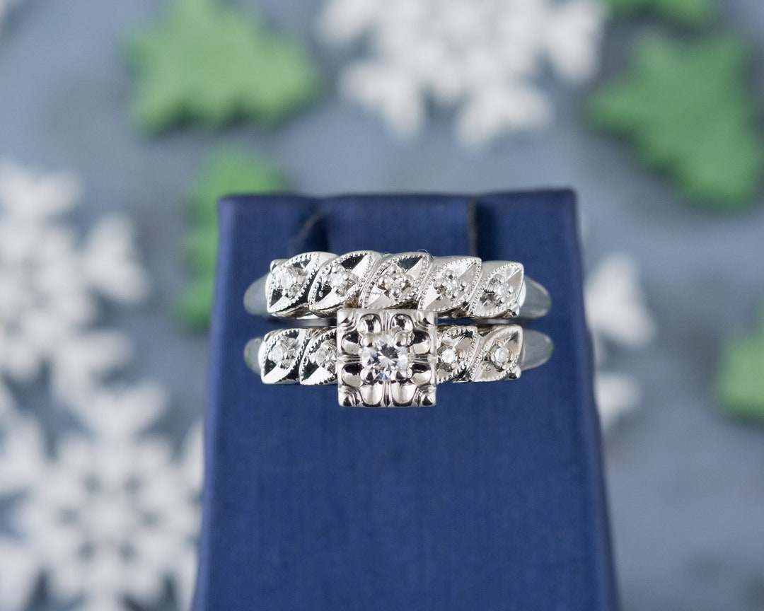 Vintage Locking Wedding Set With Diamonds - Etsy