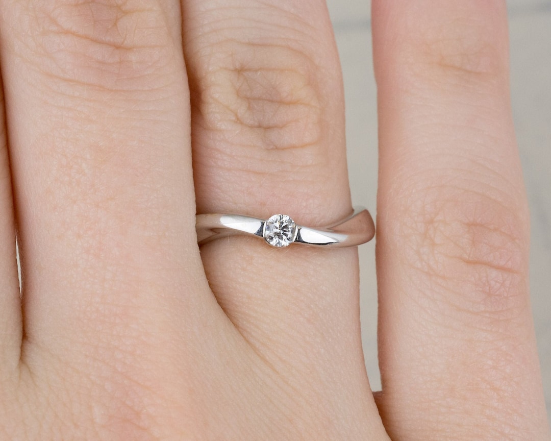 Simple Wave Ring With Low Set Round Diamond in 14k White Gold - Etsy