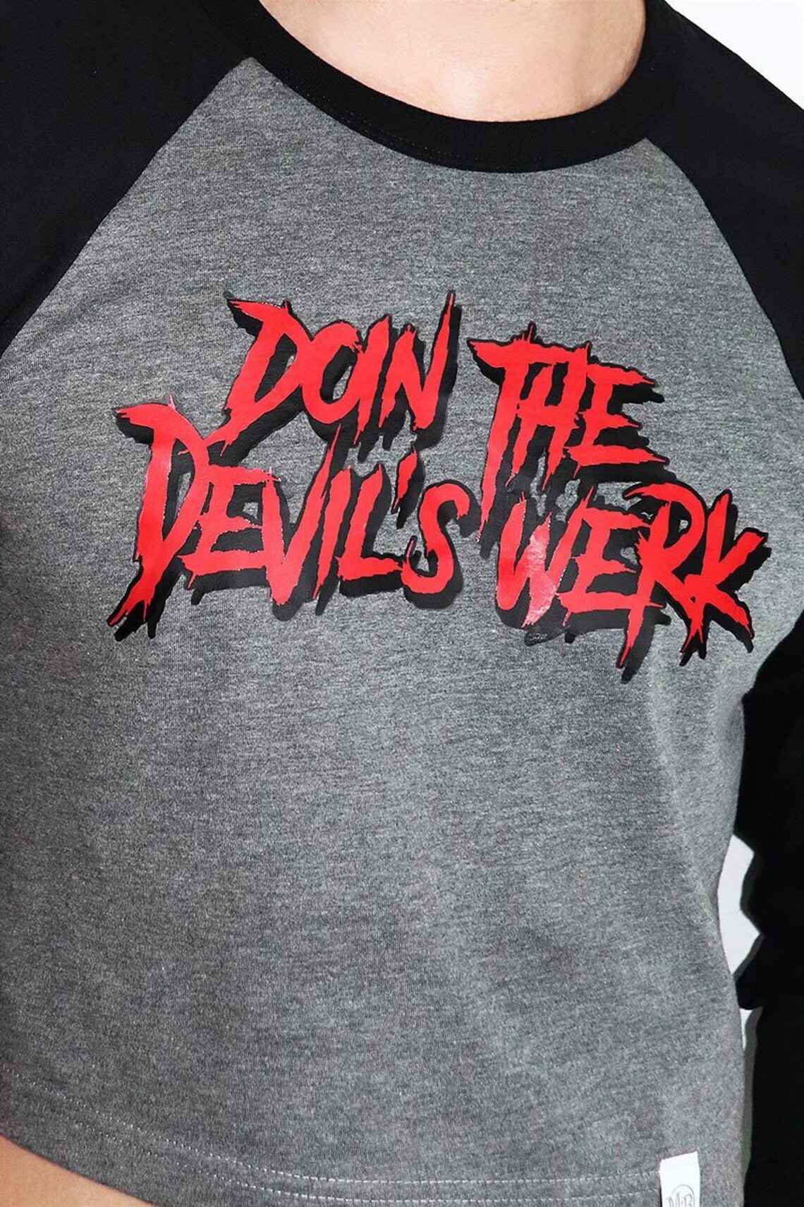 Devil's Werk Long Sleeve Raglan Crop Tee-black - Etsy