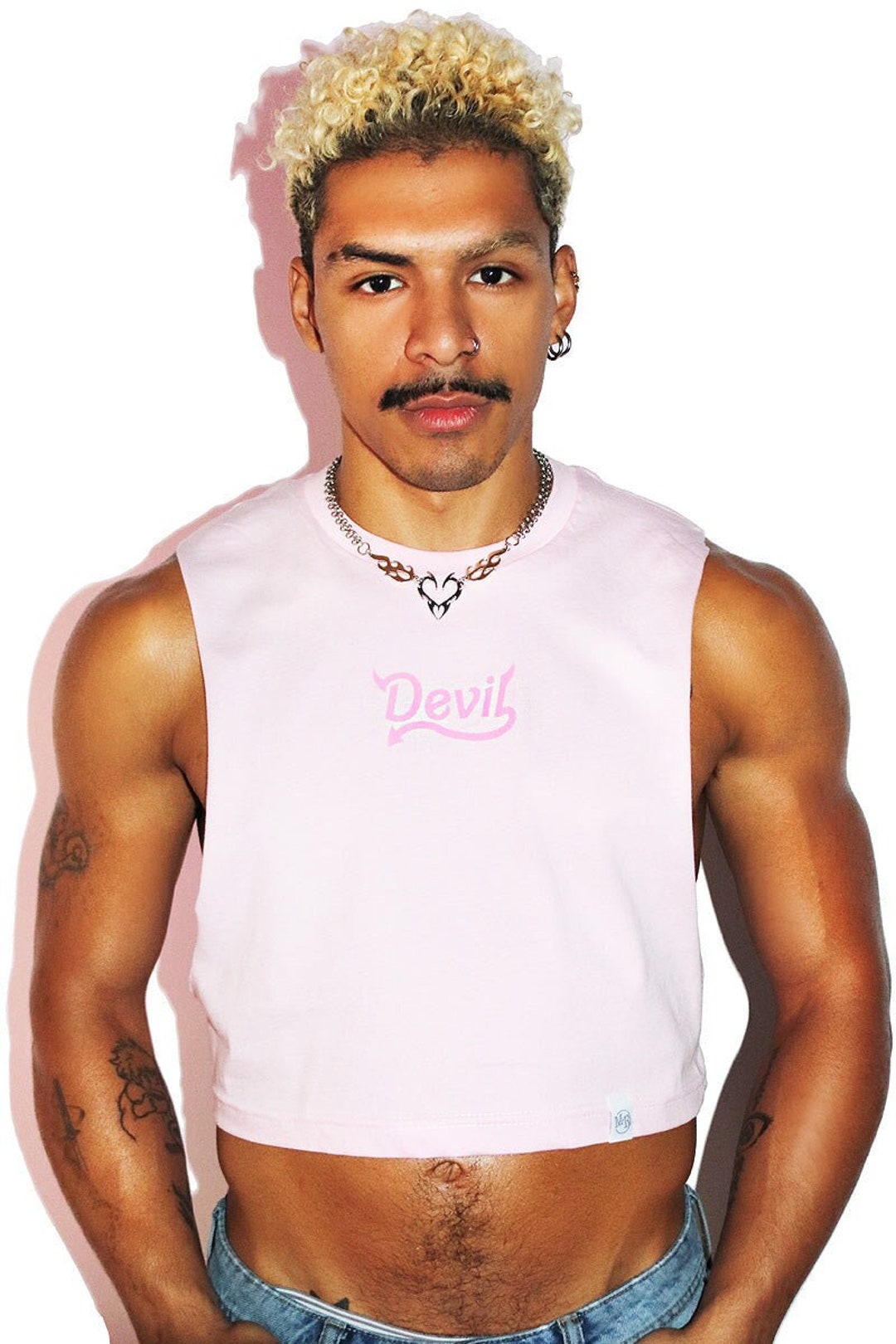 Devil Crop Low Armhole Tank-pink - Etsy
