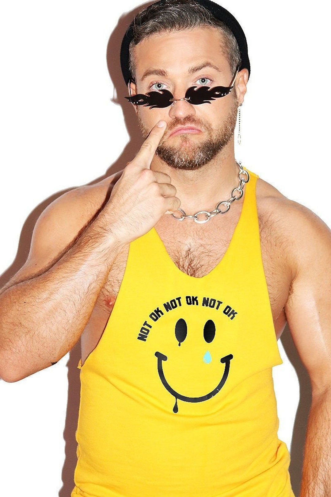 Not Okay Smiley Face String Tank- Gold - Etsy