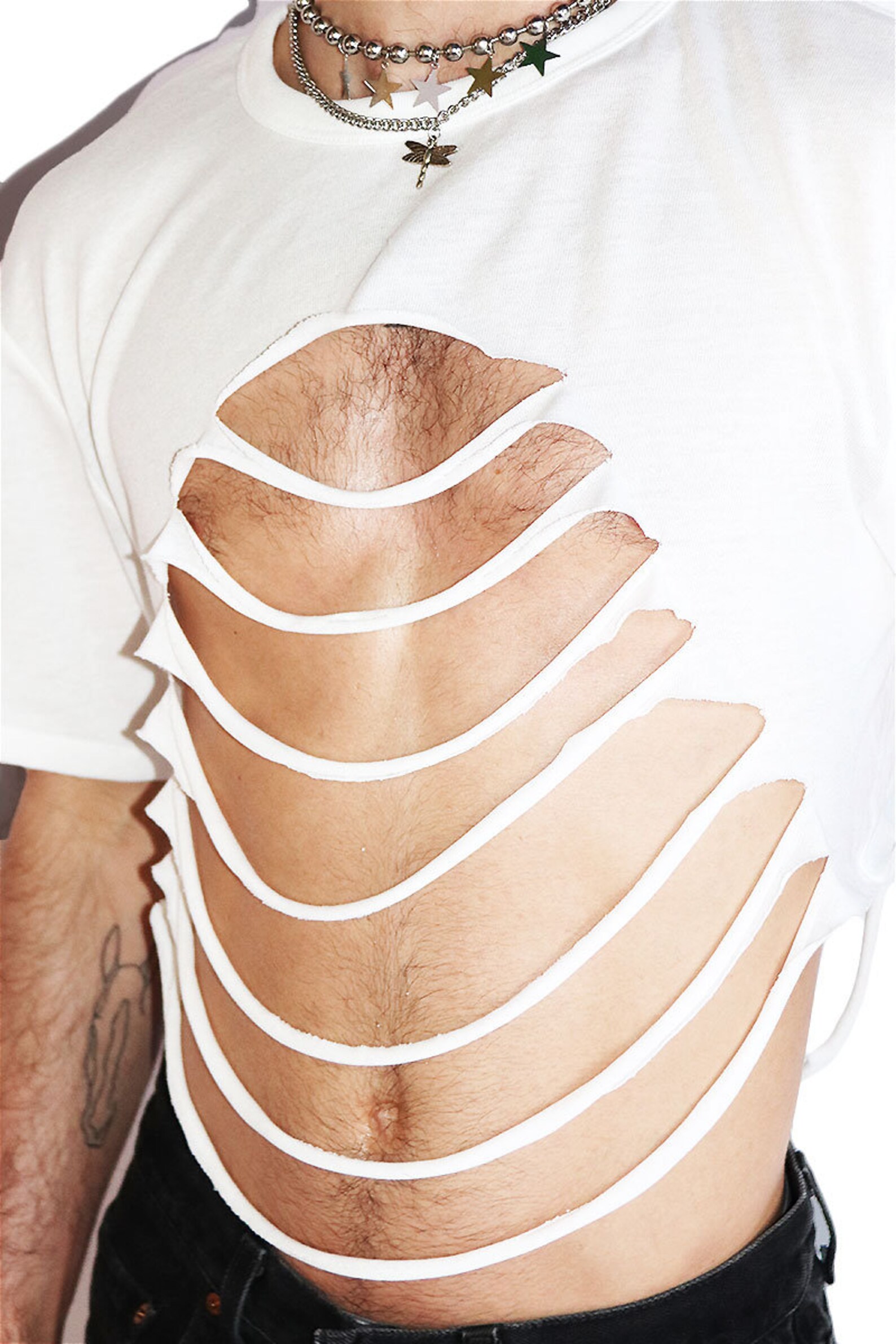 Dripping Shredded Cutout Crop Tee- White - Etsy