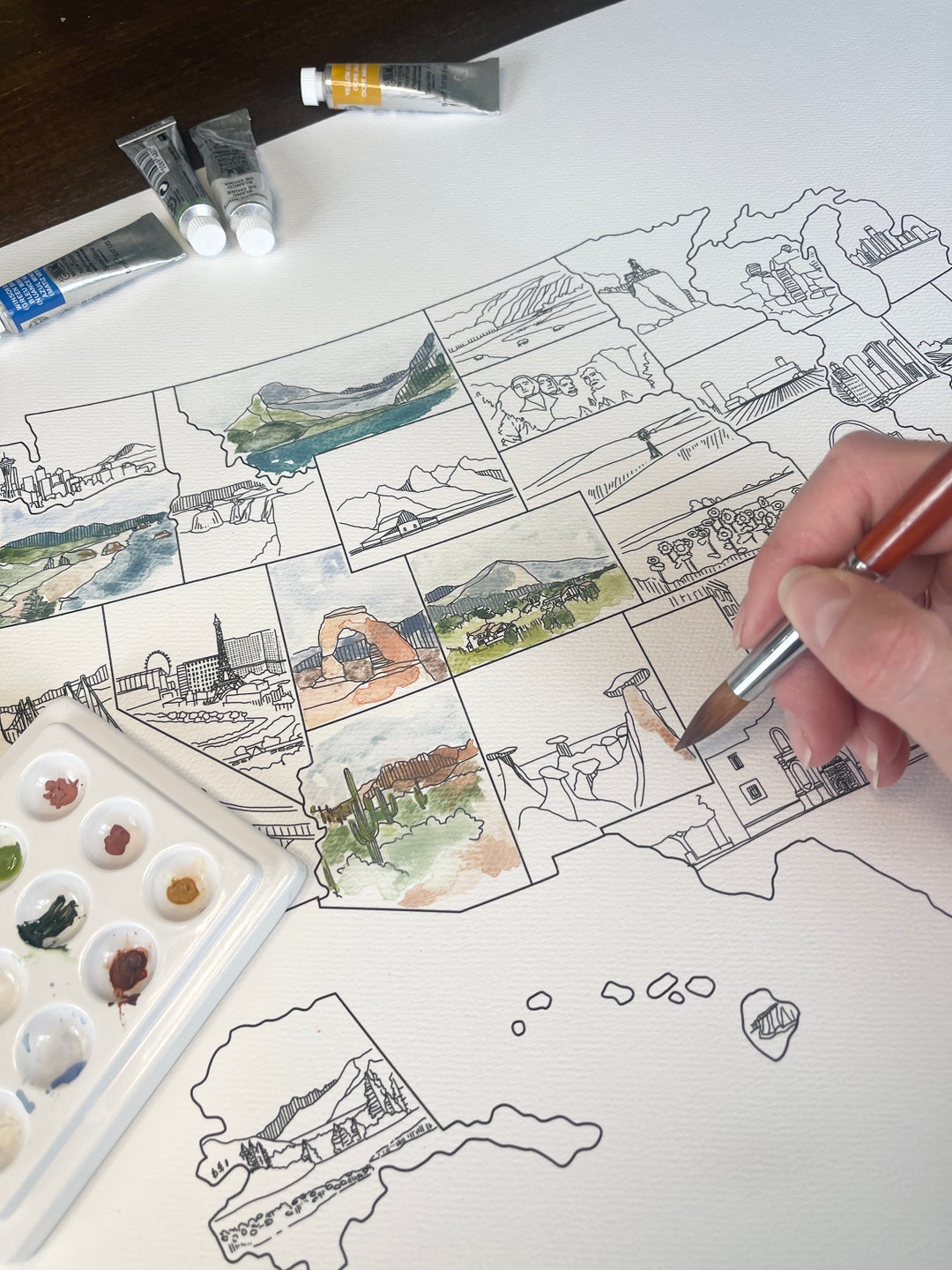 DIY Watercolor US Travel Map Kit | Paint Your Adventures | Mother's Day ...