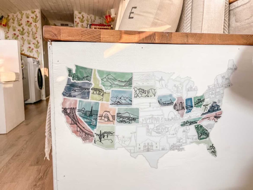 RV Travel Map Sticker | Illustrated US Destinations Vinyl Decal - Etsy