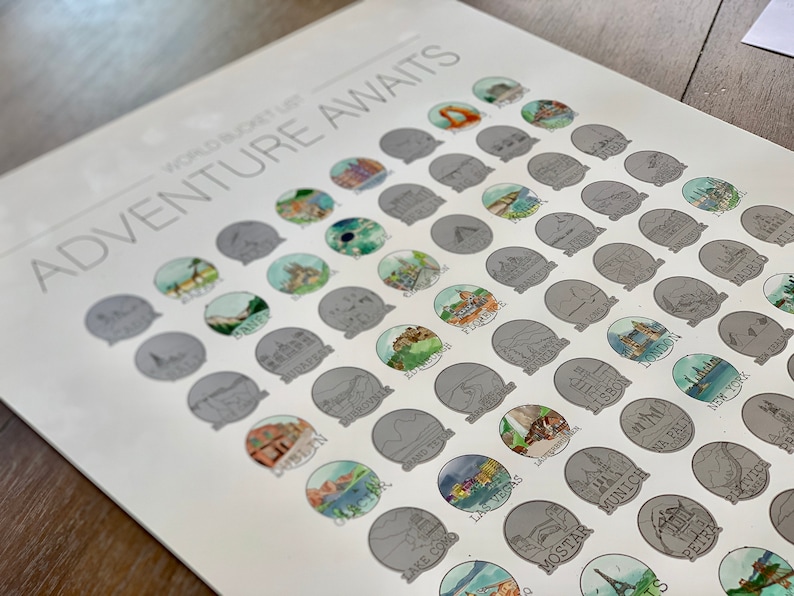 World Bucket List Scratch off Poster | Watercolor Travel Souvenir ...