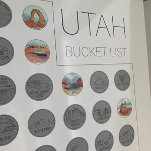 Utah Bucket List Scratch off Poster Utah Bucket List Poster Map of Utah ...