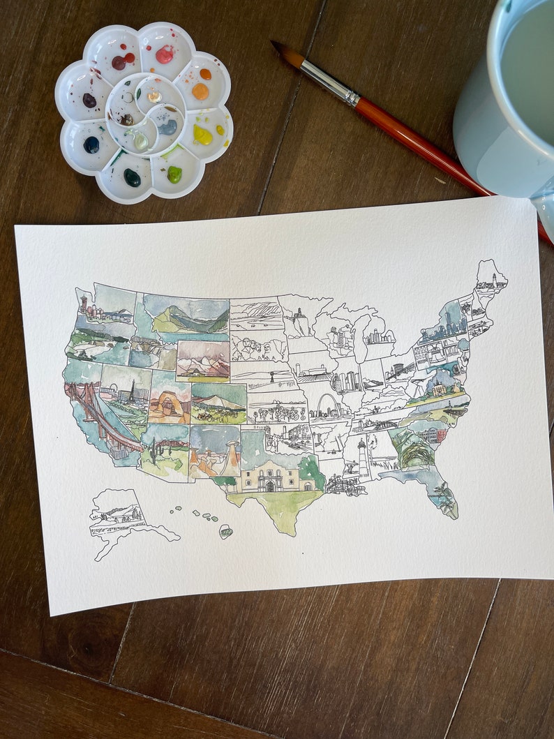 DIY Watercolor US Travel Map Kit | Paint Your Adventures | Mother's Day ...