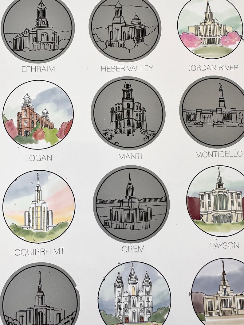 Utah LDS Temple Scratch off Print | Watercolor Bucket List | Gifts for ...